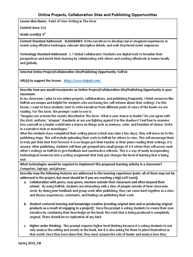 Point of View Writing in The Giver | PDF | Classroom | Learning