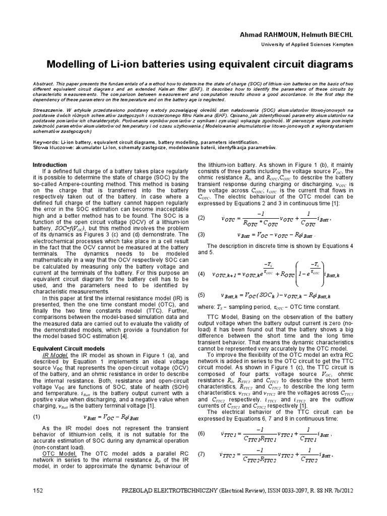 Modelling of Li-Ion Batteries Using Equivalent Circuit Diagrams | Download Free PDF | Least ...