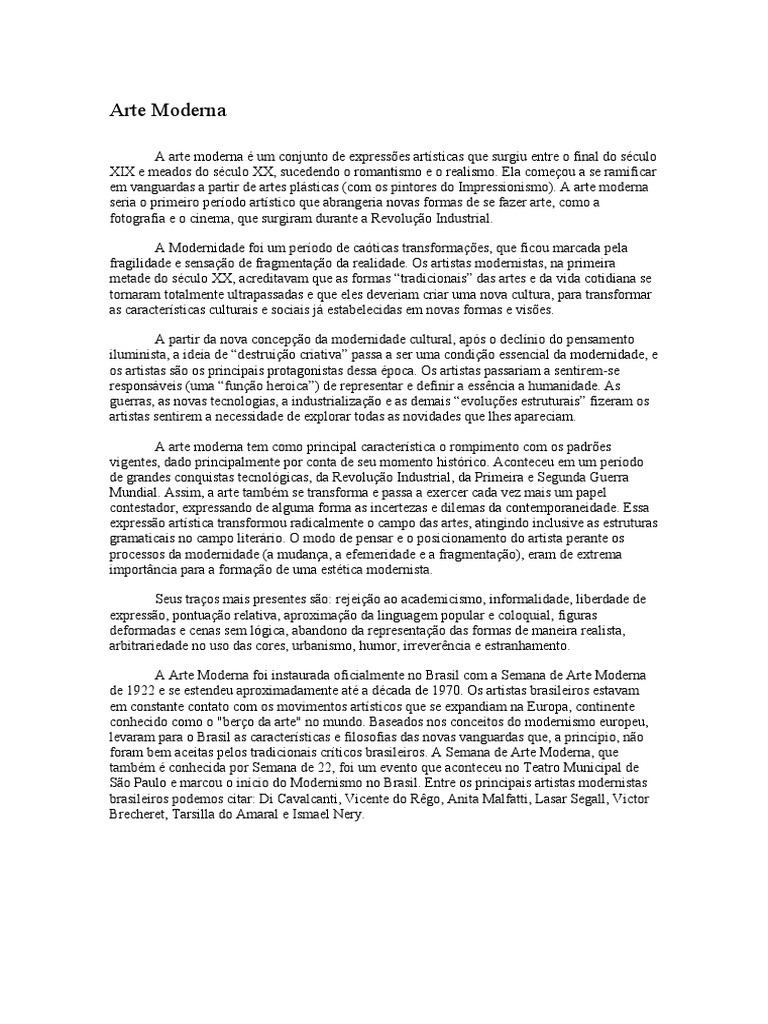 Arte Moderna | PDF | Modernismo | Modernidade