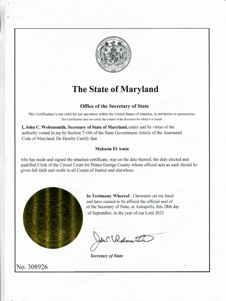 Declaration of Status With Maryland State Authentication | PDF