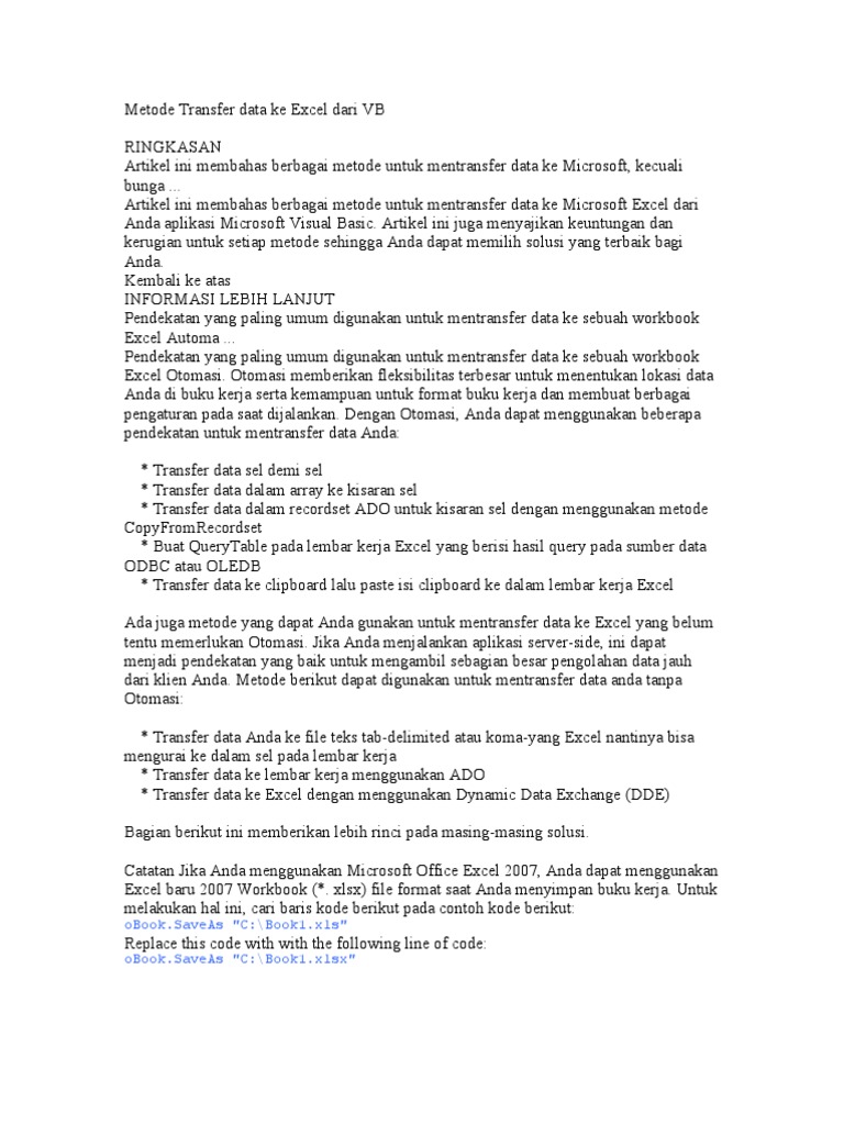 Metode Transfer Data Excel Dari VB | PDF | Komputer