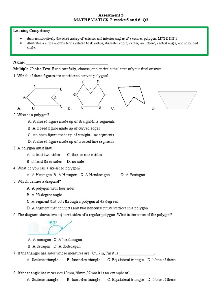 Assessment 3 Math 7 Q3 | PDF