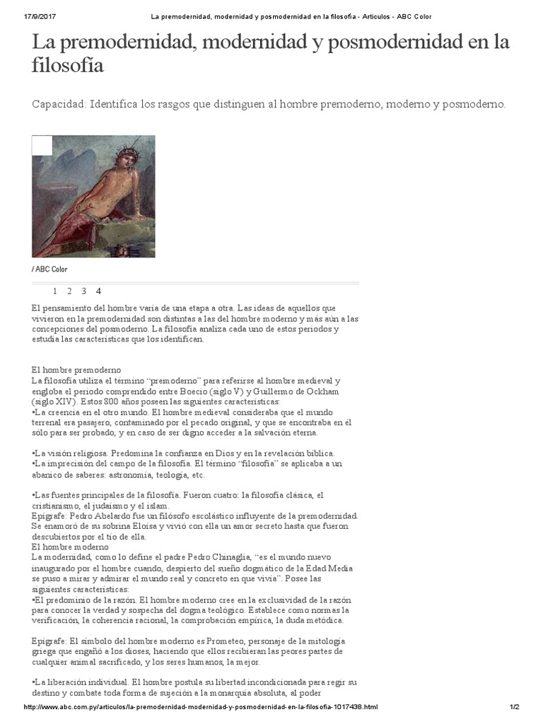 Premodernidad y sus características filosóficas | PDF | Modernidad ...