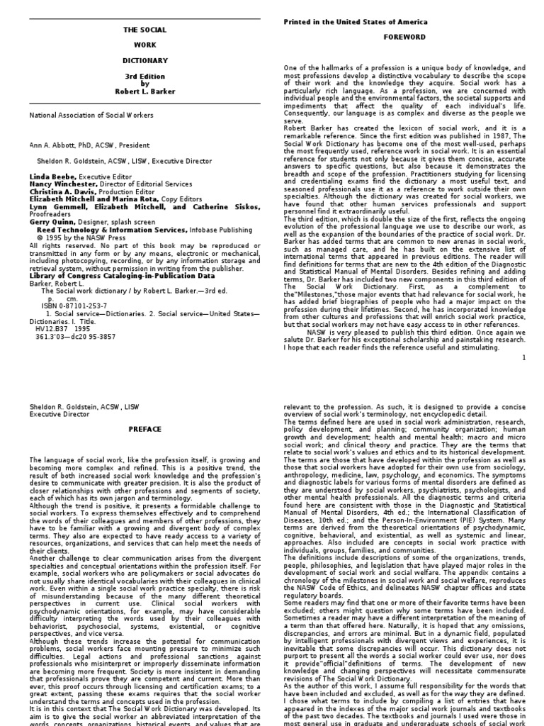 The Social Work Dictionary | PDF | Infection | Psychotherapy