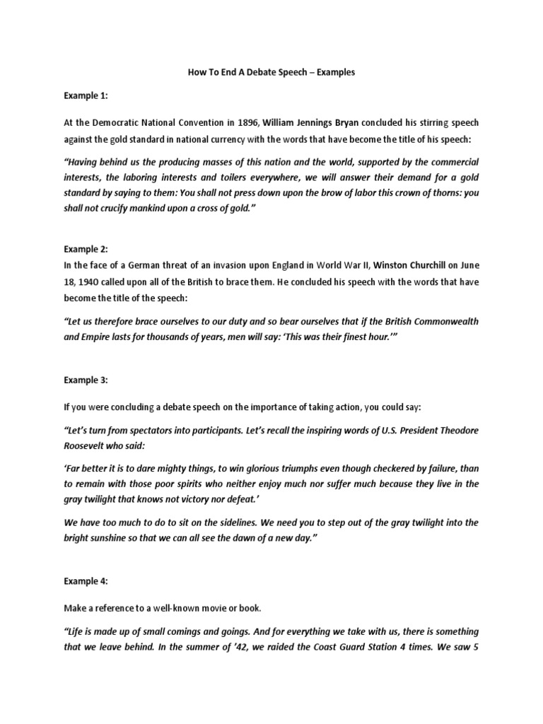 How To End A Debate Speech - Examples Example 1 | PDF