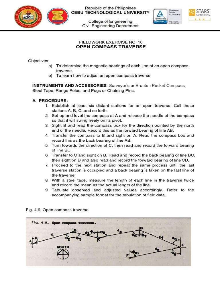 Fieldwork Experiment No. 10 | PDF | Compass | Surveying