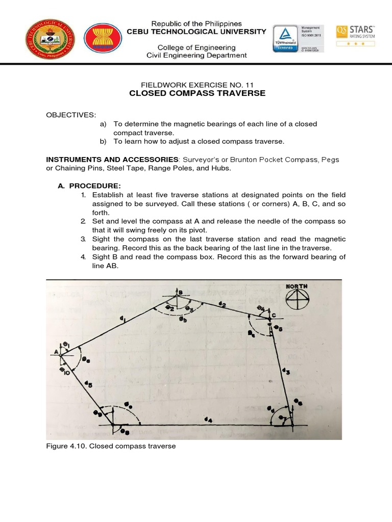 Closed Compass Traverse | PDF | Compass | Surveying