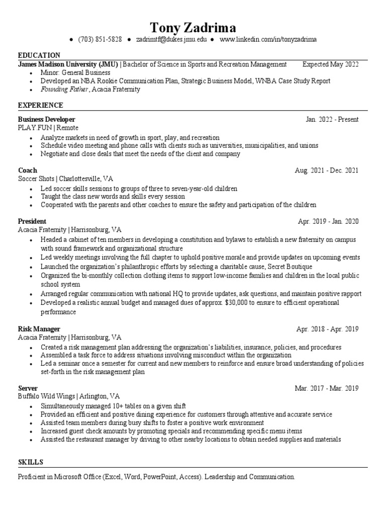 Tony Resume 2022 | PDF | Business