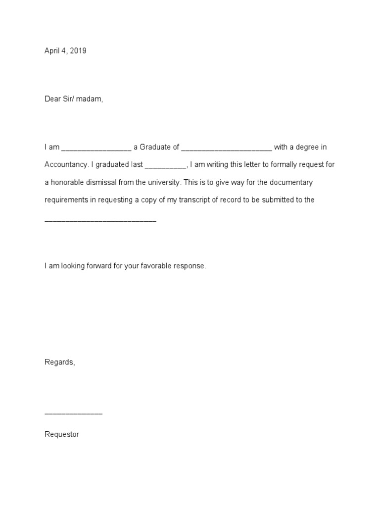 Request Letter For Honorable Dismissal Sample | PDF