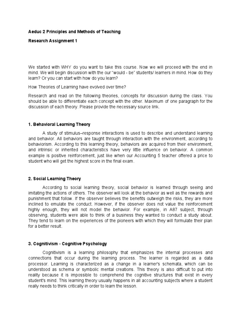 Aeduc 2 Research Assignment 1 Theories of Learning | PDF | Learning ...