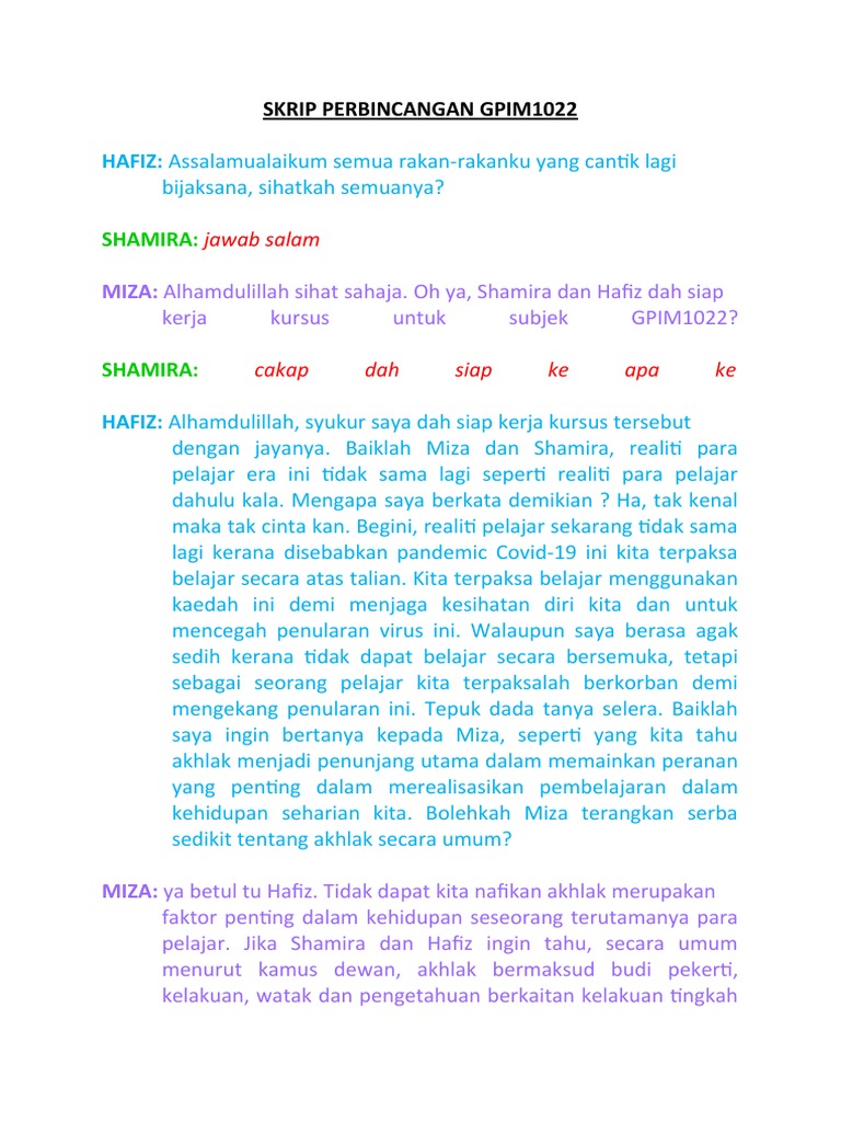 SKRIP PERBINCANGAN GPIM1022 New | PDF