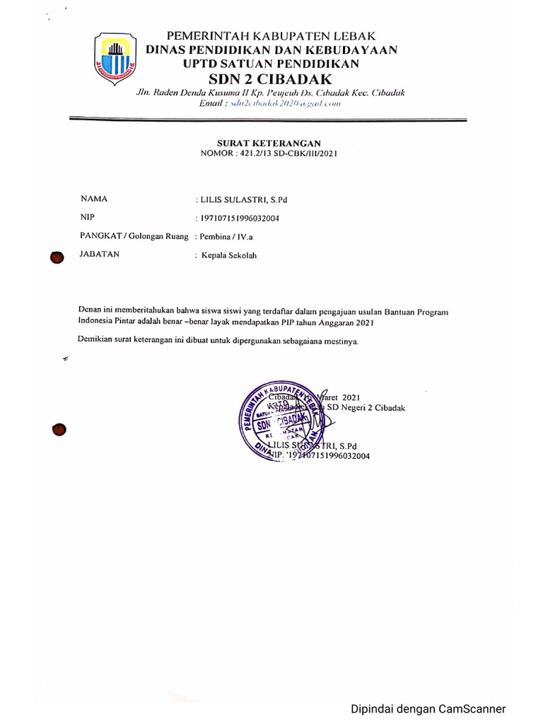 Contoh Surat Rekomendasi Pip Aspirasi | PDF