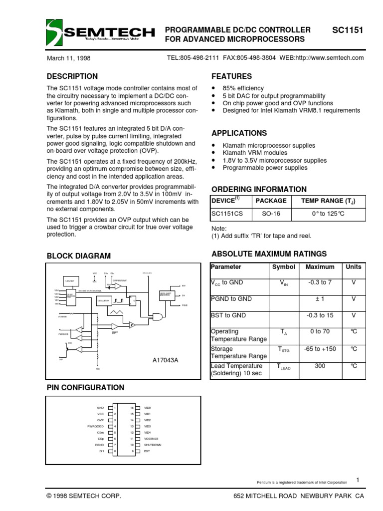Programmable DC/DC Controller For Advanced Microprocessors: Device Package Temp Range (T) | PDF ...