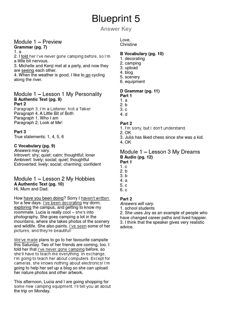 Blueprint 5 Student Book Answer Key | PDF | Heat Wave