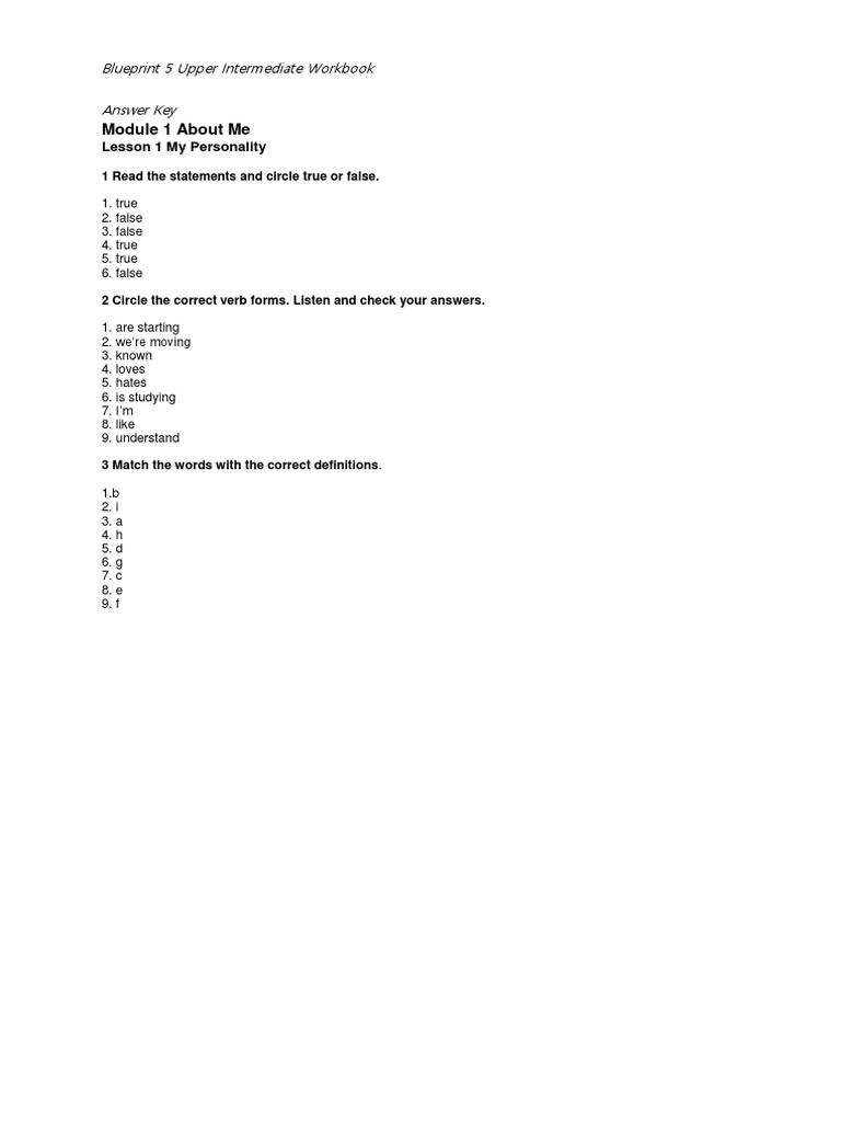 Blueprint 5 Workbook Answer Key | PDF | Vocabulary | Reading Comprehension