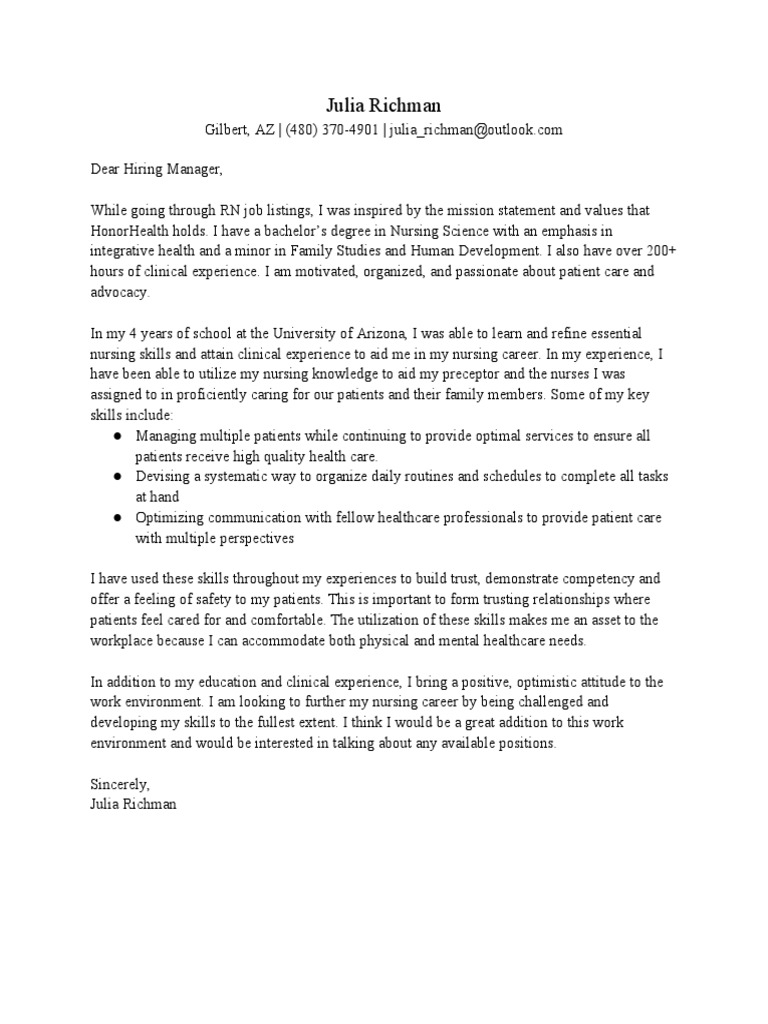 Reviewed Richman Julia Cover Letter Honorhealth Icu Trauma 1 | PDF