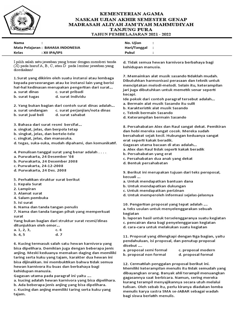 Soal Uas B.indonesia | PDF