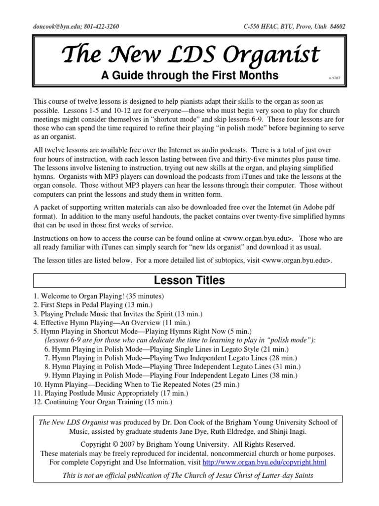 The New LDS Organist: A Guide Through The First Months | PDF | Musical ...