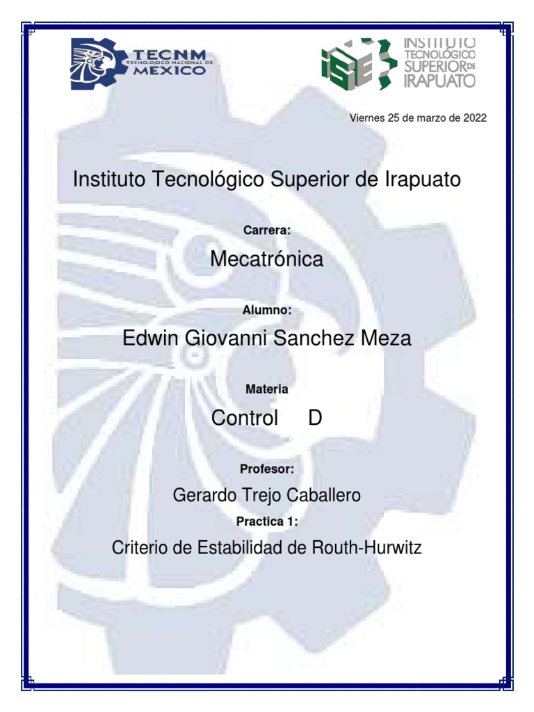 Criterio de Estabilidad de Routh-Hurwitz | PDF | Sistema de control ...