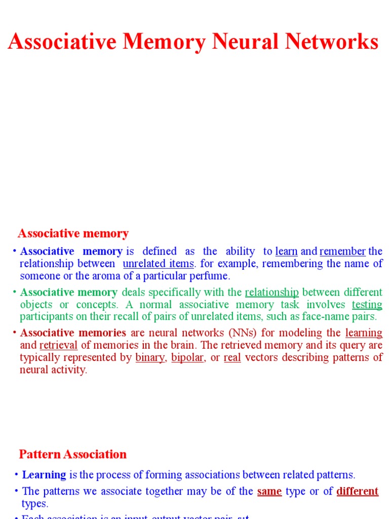 Associative Memory Neural Networks | PDF | Artificial Neural Network | Memory