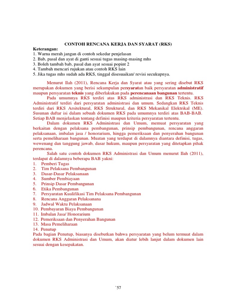 Contoh RKS Proyek Konstruksi Rumah | PDF
