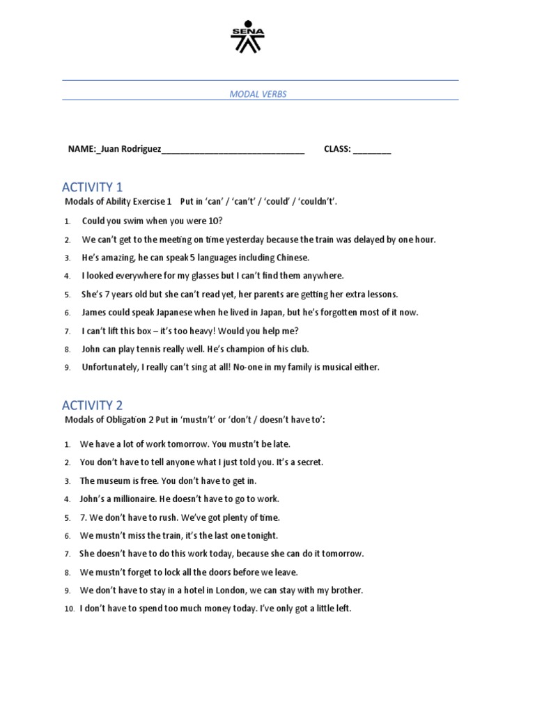 Modals of Ability Exercise 1 Put | PDF | Self-Improvement | Wellness