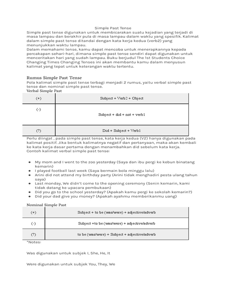 Materi Simple Past Tense 1 | PDF