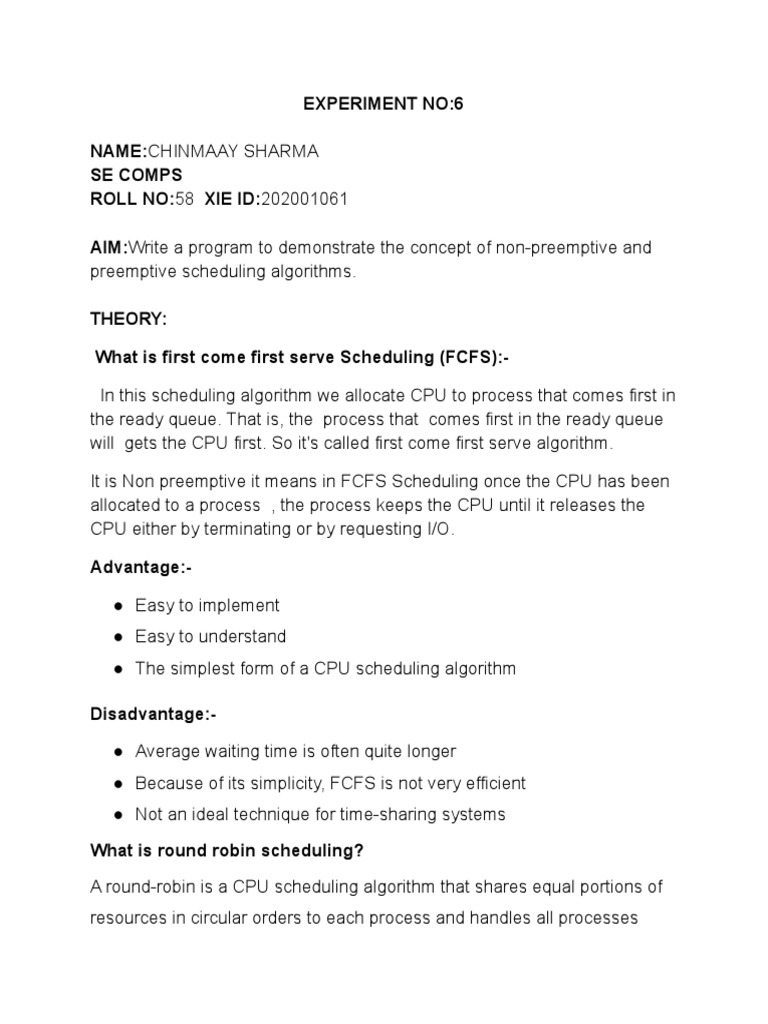 Os Experiment No - 6 (Chinmaay) | Download Free PDF | Scheduling ...