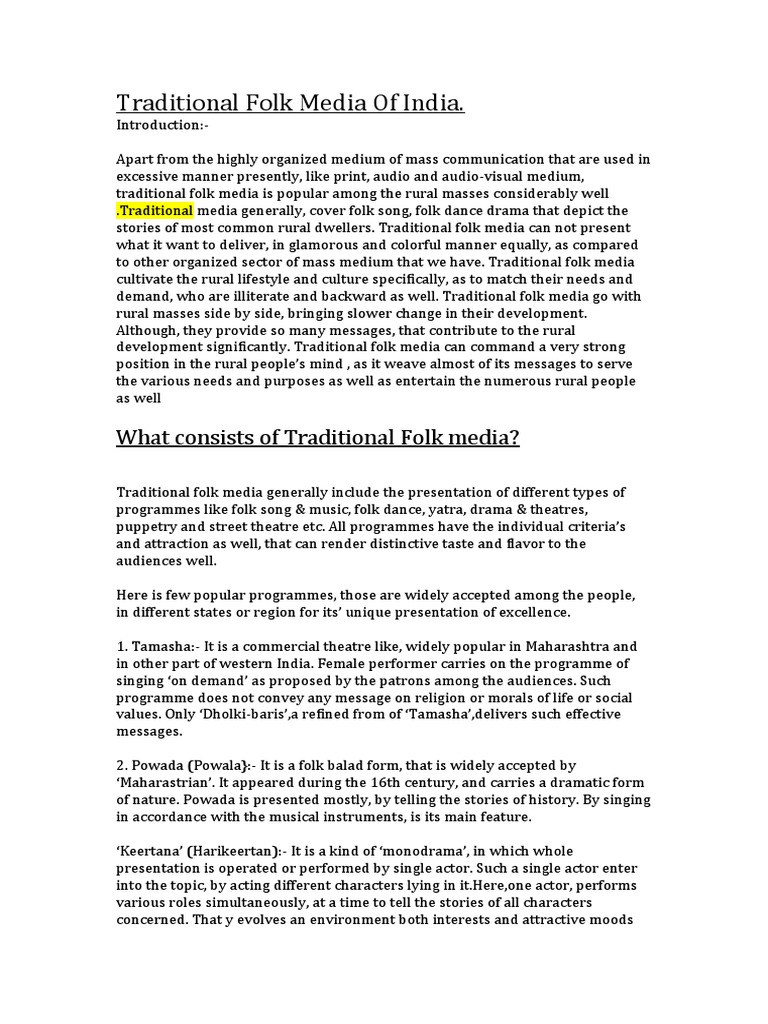 Traditional Folk Media of India | PDF | Mass Media