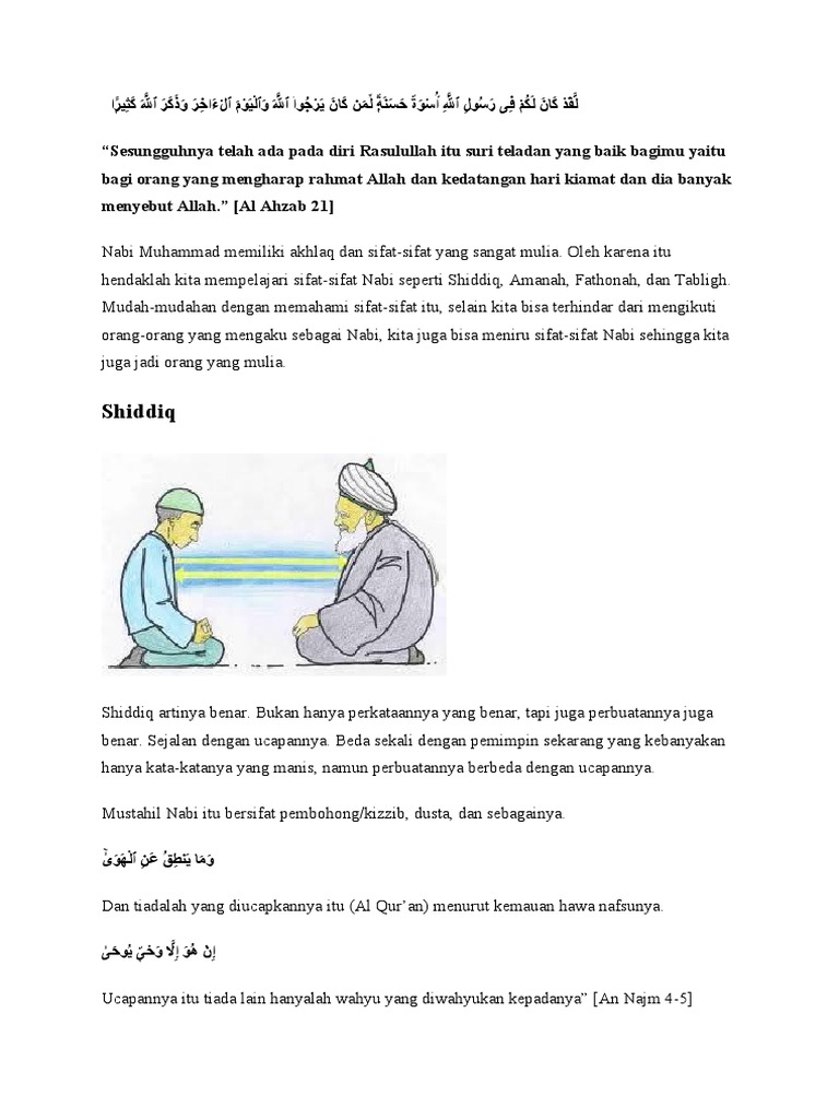 4 Sifat Nabi Shiddiq, Amanah, Fathonah, Dan Tabligh | PDF