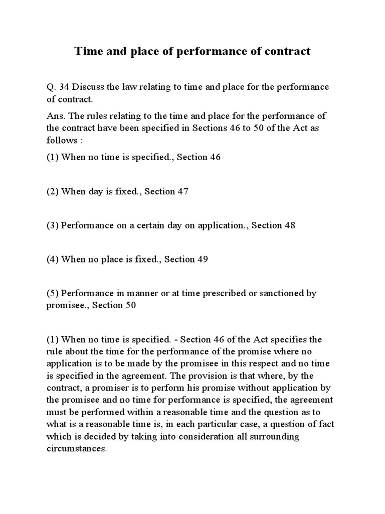 Time and Place of Performance of Contract | PDF | Ethical Principles ...