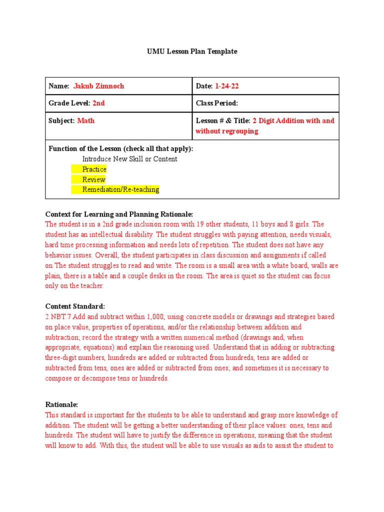 Ed Tpa 1 2022 Math | PDF | Educational Assessment | Inclusion (Education)