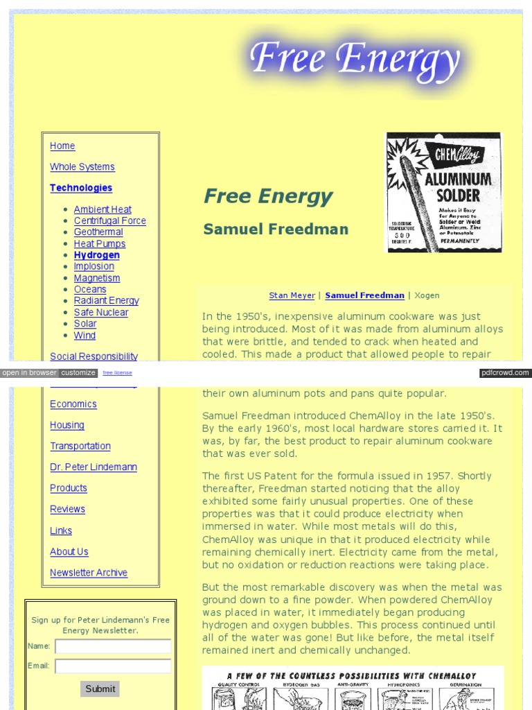 WWW Free Energy Ws Samuel Freedman HTML | PDF | Metals | Cookware And ...