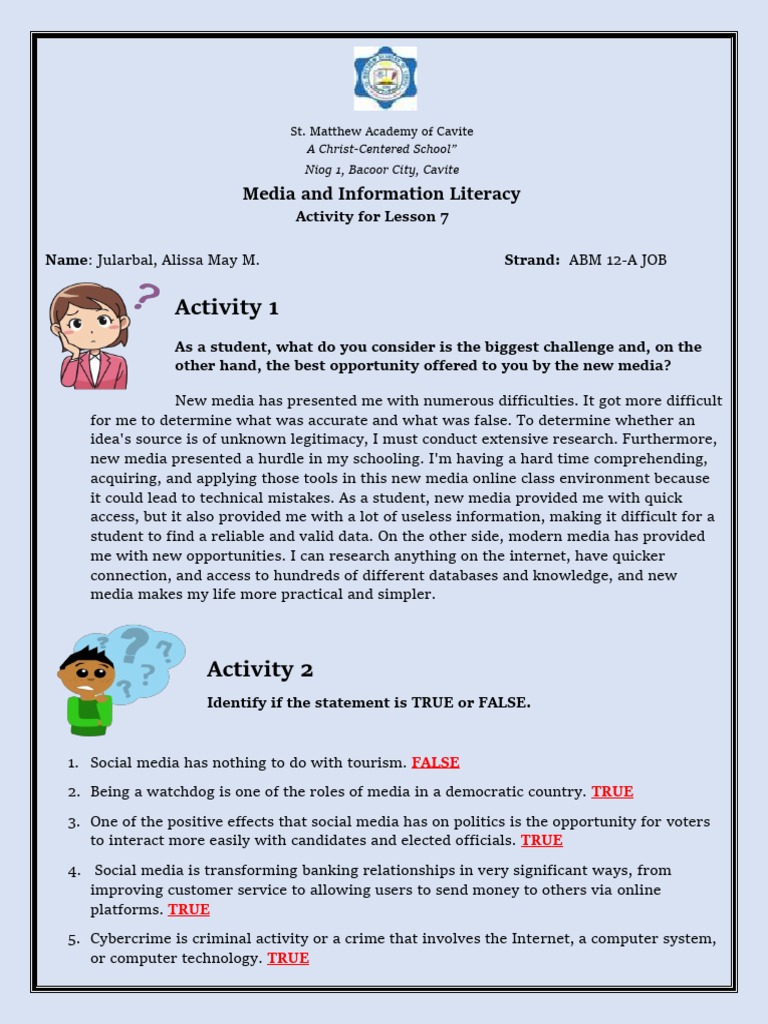 LESSON 7 ACTIVITY MIL | PDF