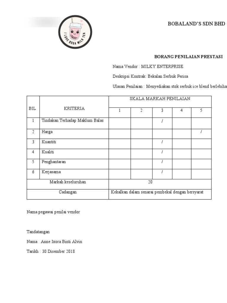Borang Penilaian Prestasi | PDF