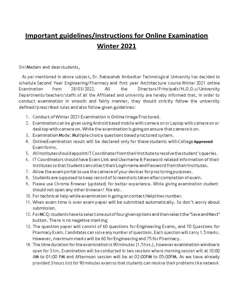 Online Exam Guidelines Winter 2021 | PDF | Test (Assessment) | Software