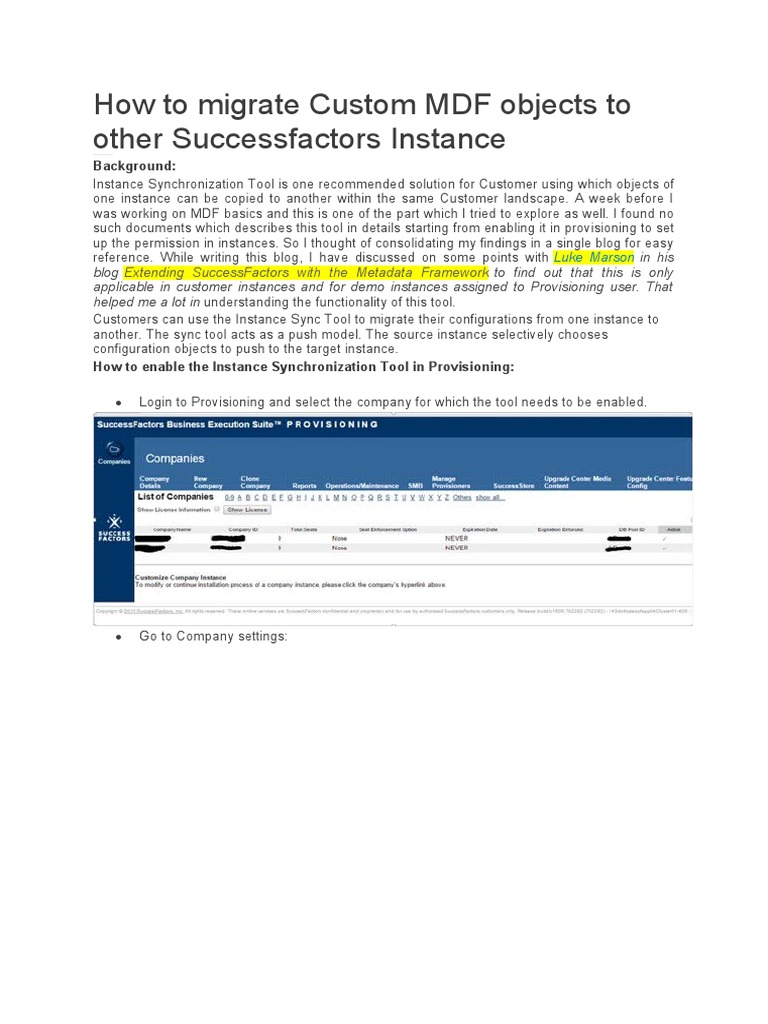 How To Migrate Custom MDF Objects To Other Successfactors Instance | PDF