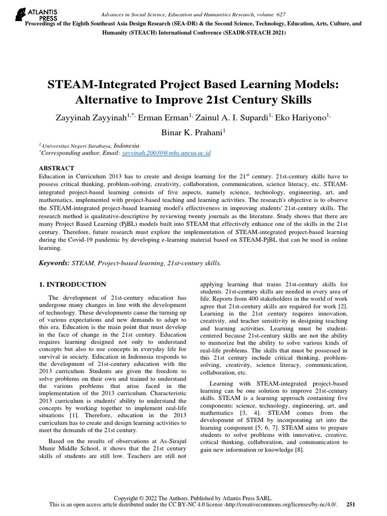 STEAM-Integrated Project Based Learning Models: Alternative To Improve ...