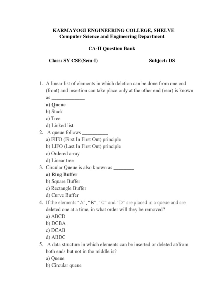 Data Structures Exam Prep | PDF | Queue (Abstract Data Type ...