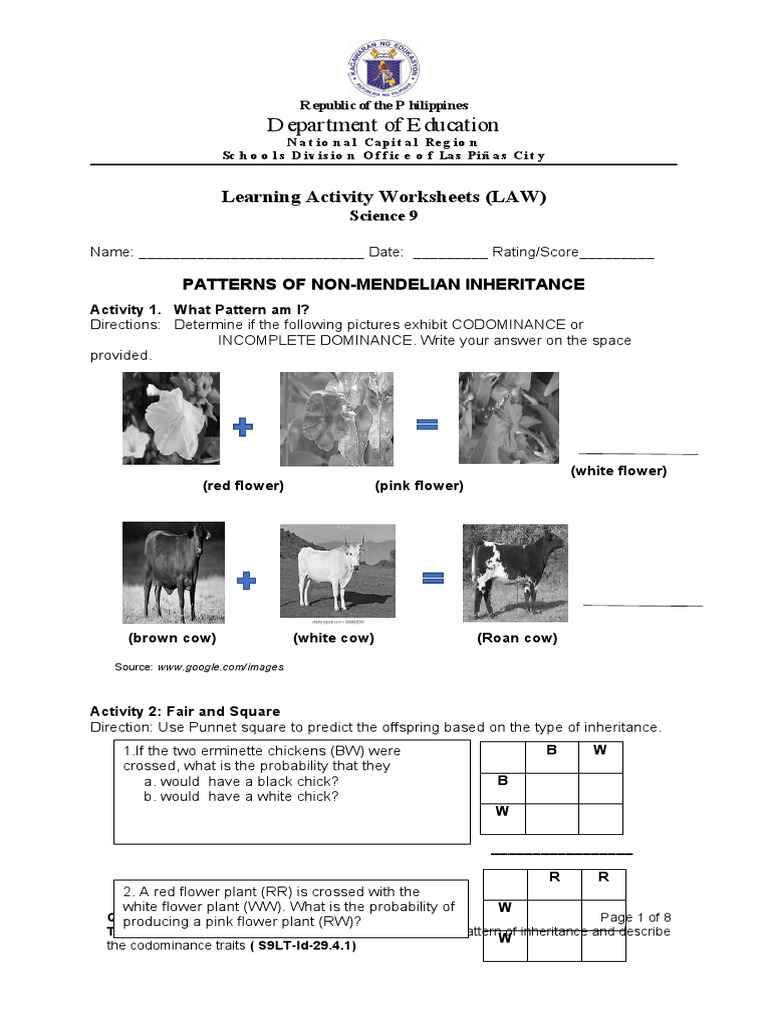Non-Mendelian Inheritance Activities | PDF | Genotype | Dominance ...