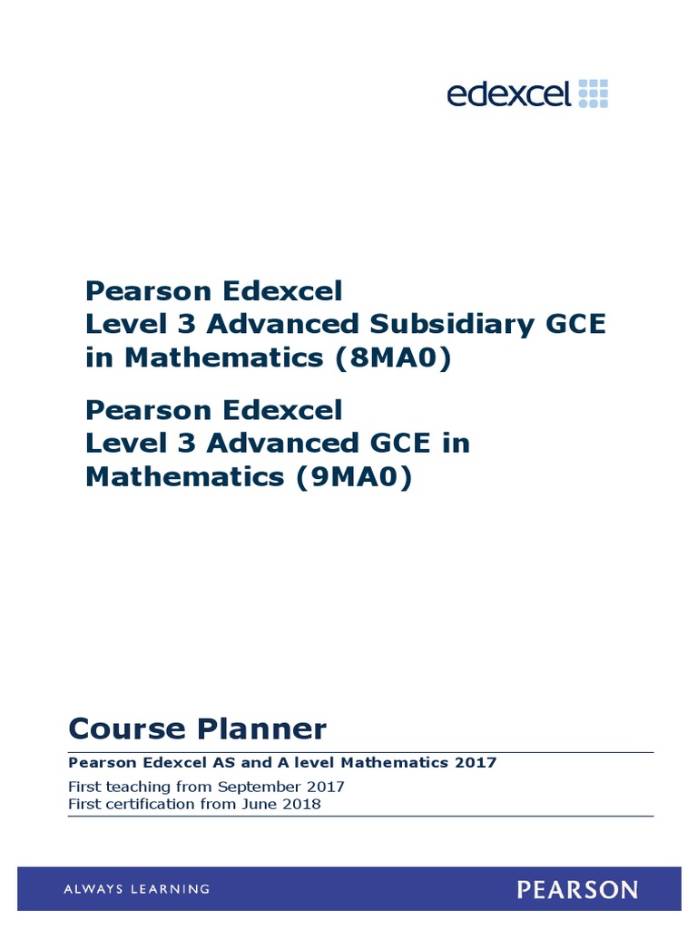 Pearson Edexcel Level 3 Advanced Subsidiary GCE in Mathematics (8MA0) Pearson Edexcel Level 3 ...