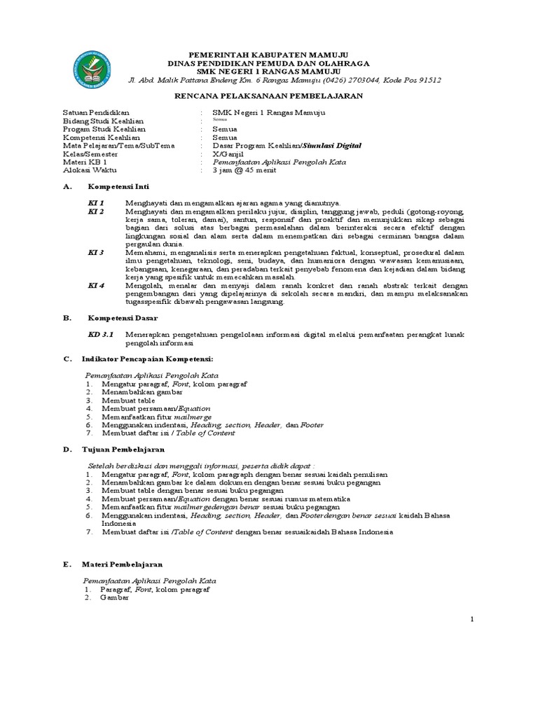 RPP Simulasi Digital SMK Rangas | PDF | Karier & Perkembangan | Seni