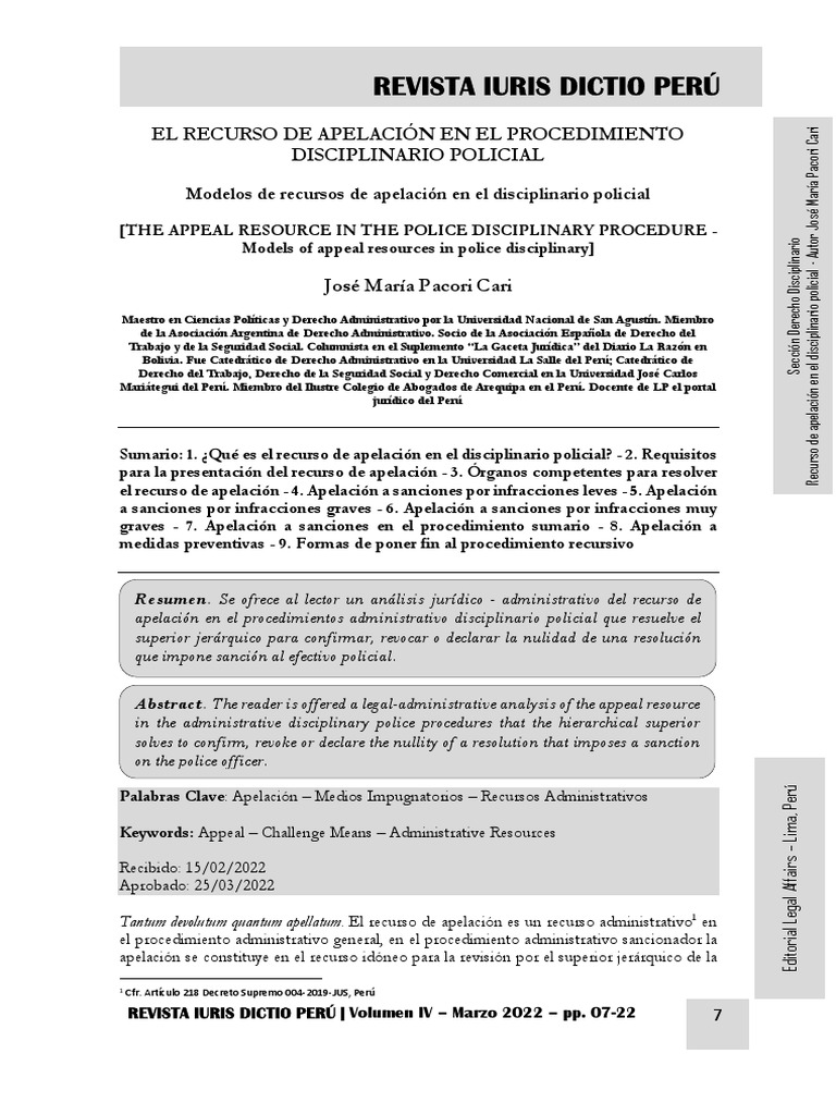 Recurso Apelación Procedimiento Disciplinario Policial - Autor José María Pacori Cari | PDF ...