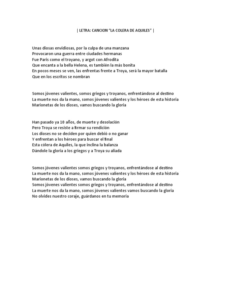 Letra Cancion La Colera de Aquiles | PDF