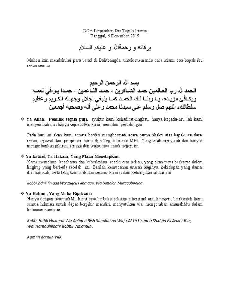 Doa Perpisahan Drs Teguh Irianto | PDF | Agama & Spiritualitas | Gaya Hidup