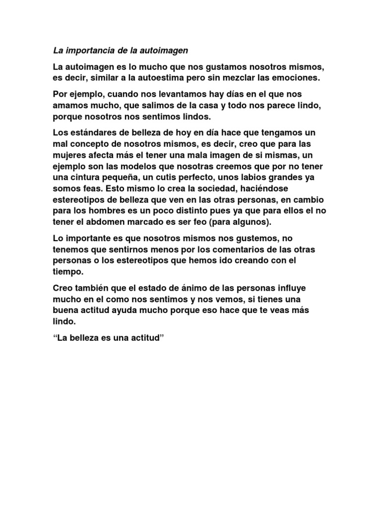La autoimagen y su impacto en la autoestima | PDF | Crecimiento ...