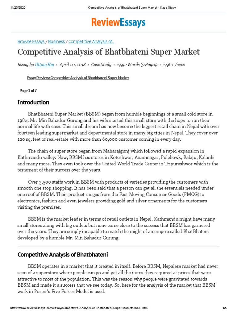 Competitive Analysis of Bhatbhateni Super Market - Case Study | PDF ...