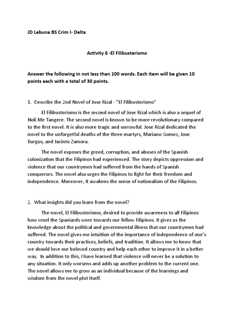 Activity 6 - El Filibusterismo | PDF | Philippines