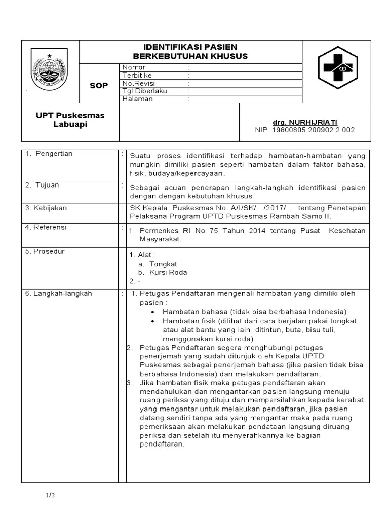 SOP Pasien Berkebutuhan Khusus | PDF