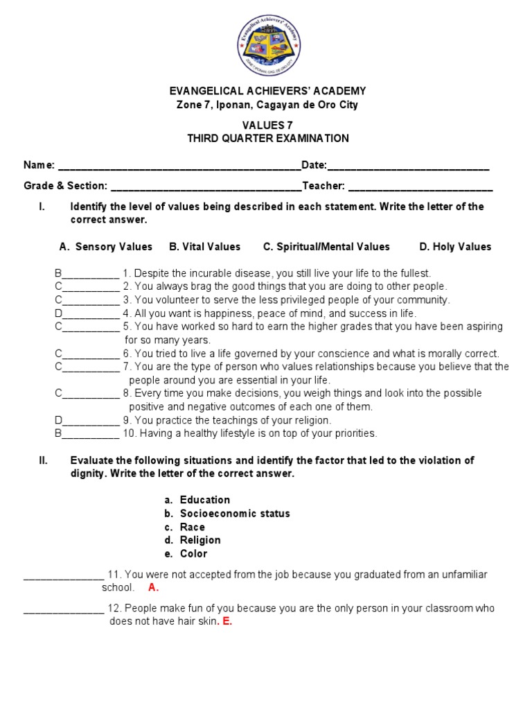 Values 7 | PDF | Value (Ethics) | Conscience